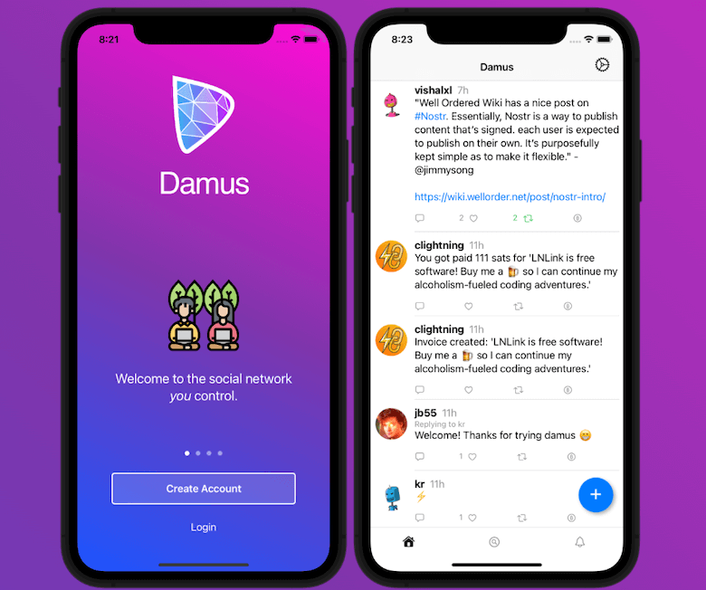「Twitterキラー」の分散型SNS「Damus」が提供開始 BTCの投げ銭も可能